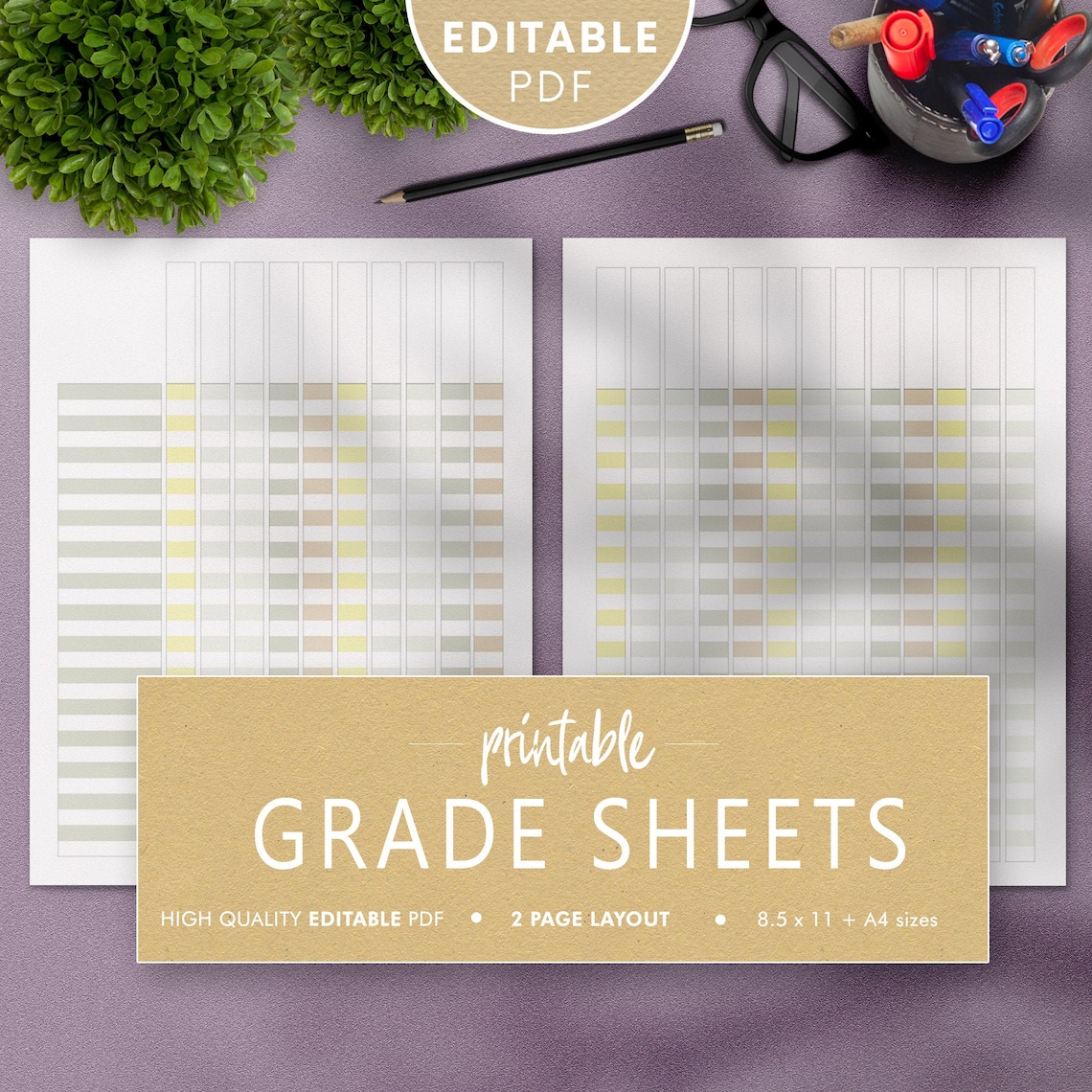 EDITABLE Grade Sheet PDF Printable, US Letter + A4, Teacher Planner ...