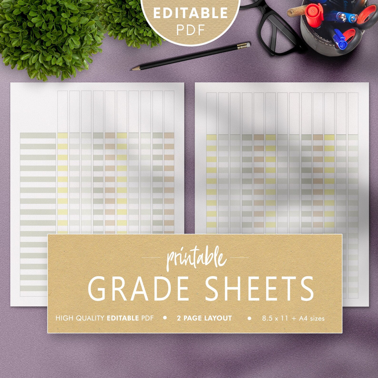 EDITABLE Grade Sheet PDF Printable, US Letter + A4, Teacher Planner ...