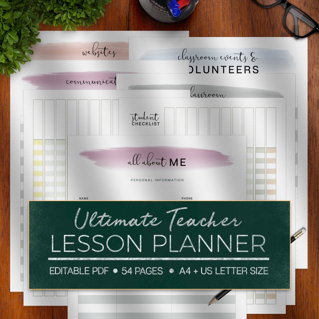 Editable Teacher Planner Printable PDF | Watercolor Lesson Planner | US ...