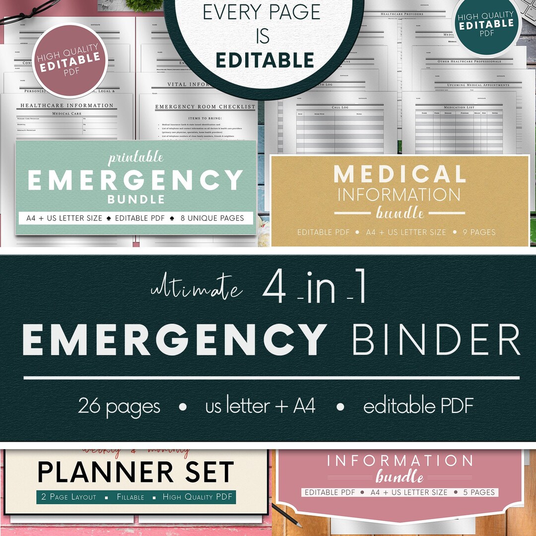 EDITABLE Emergency Binder Bundle - Printable PDF, Finance, Legal ...