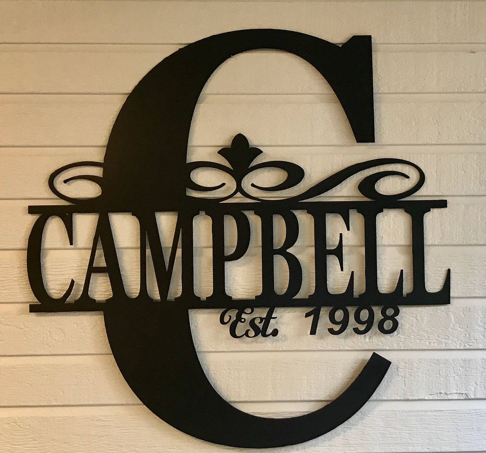 Initial Name Est Year With Scroll Accent Metal Sign / Family Name Sign ...