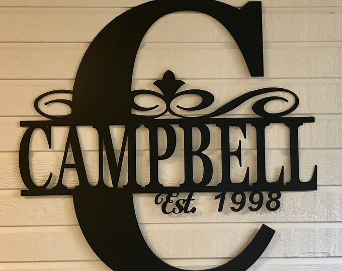 Initial Name Est Year With Scroll Accent Metal Sign / Family - Etsy