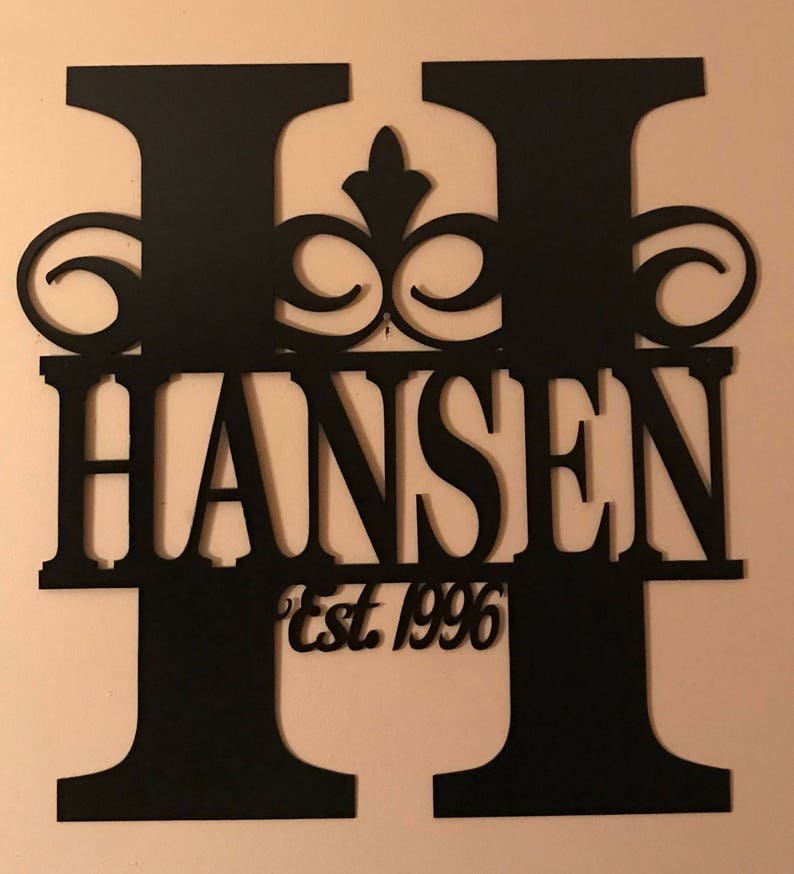Initial Name Est year with scroll accent metal sign / Family | Etsy
