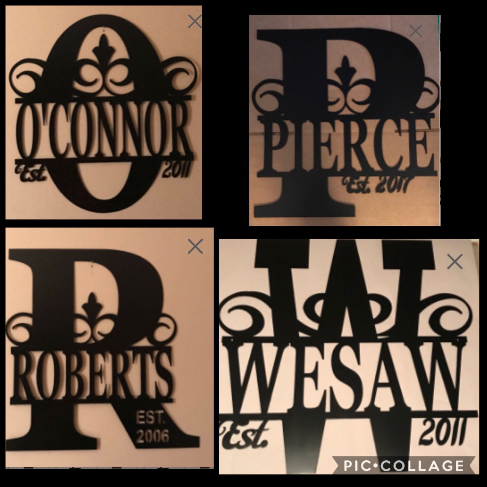 Initial Name Est Year With Scroll Accent Metal Sign / Family | Etsy