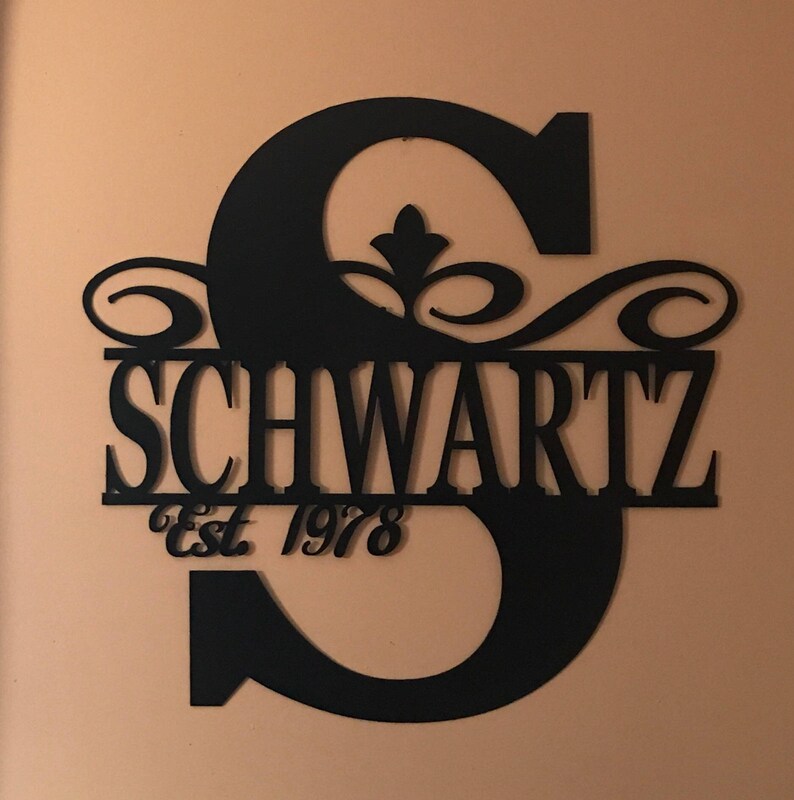 Initial Name Est year with scroll accent metal sign / Family | Etsy