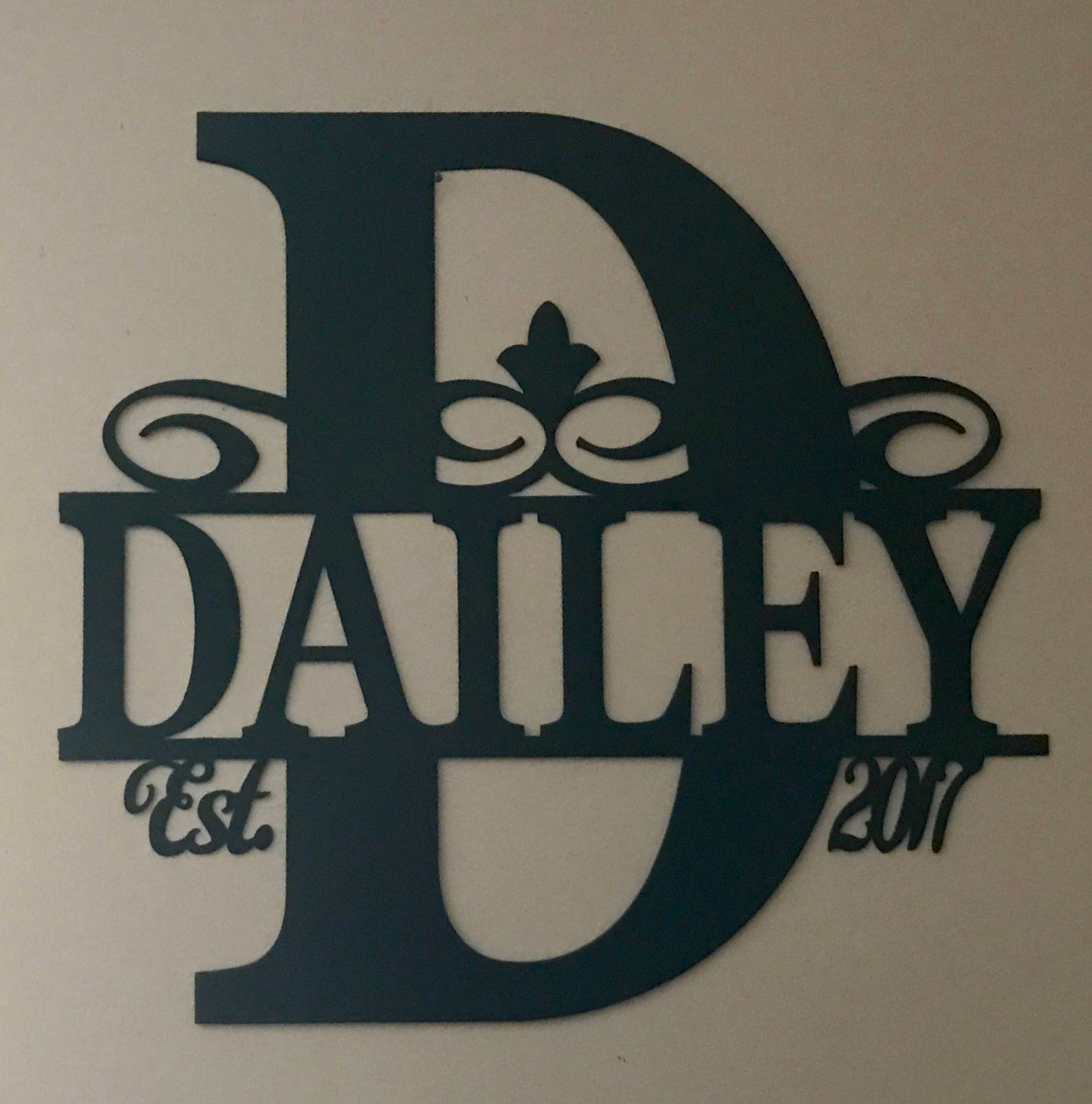 Initial Name Est Year With Scroll Accent Metal Sign / Family Name Sign ...