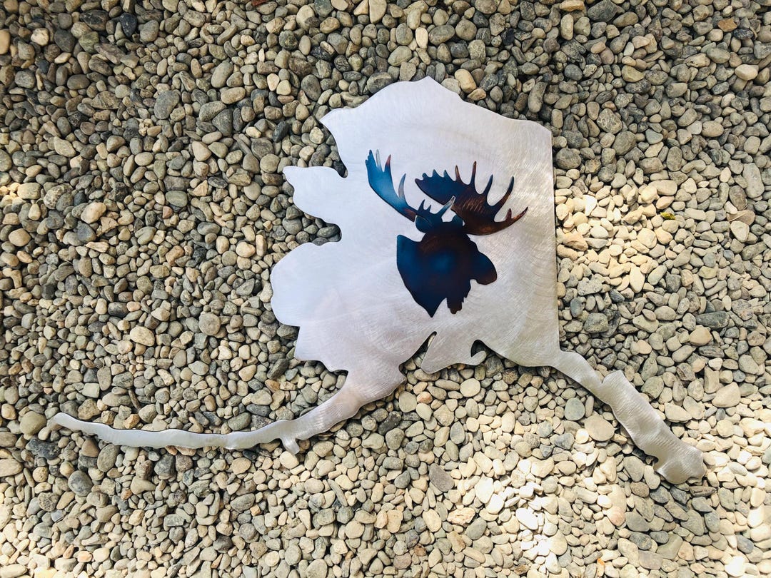 Jumbo Metal Alaska With Moose in Center Wall Art - Etsy