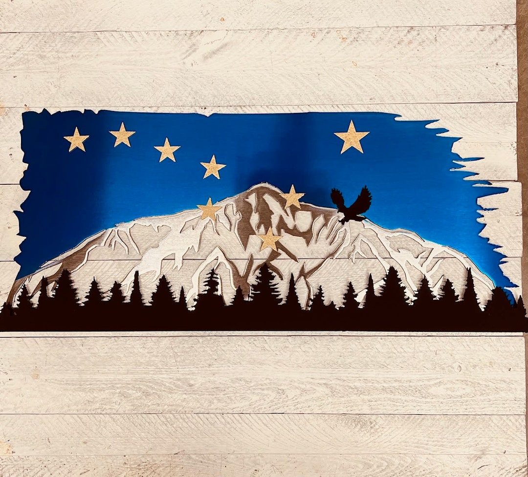 Metal Alaskan Flag Over Mountain - Etsy