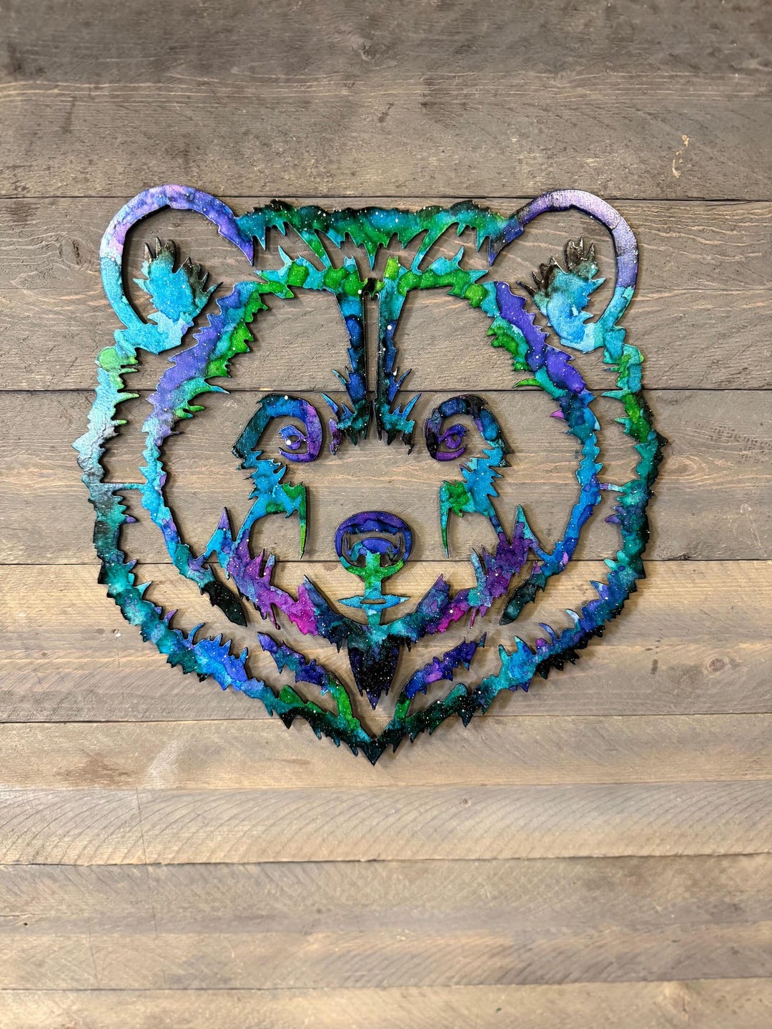 Metal Grizzly Bear Face Wall Art Alcohol Inked - Etsy
