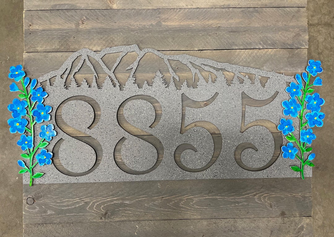 Custom Mountain Address Sign With Vibrant Forget Me Not - Etsy