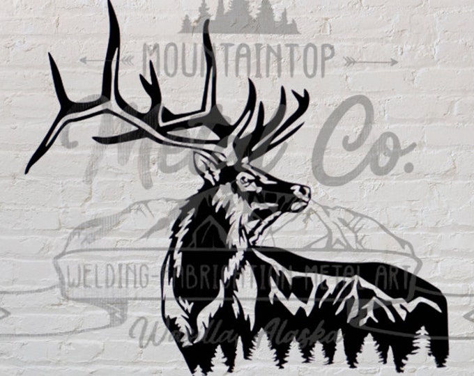Ready to Cut Elk With Mountain Scene Digital Design. Svg, Eps, Png, Dxf ...