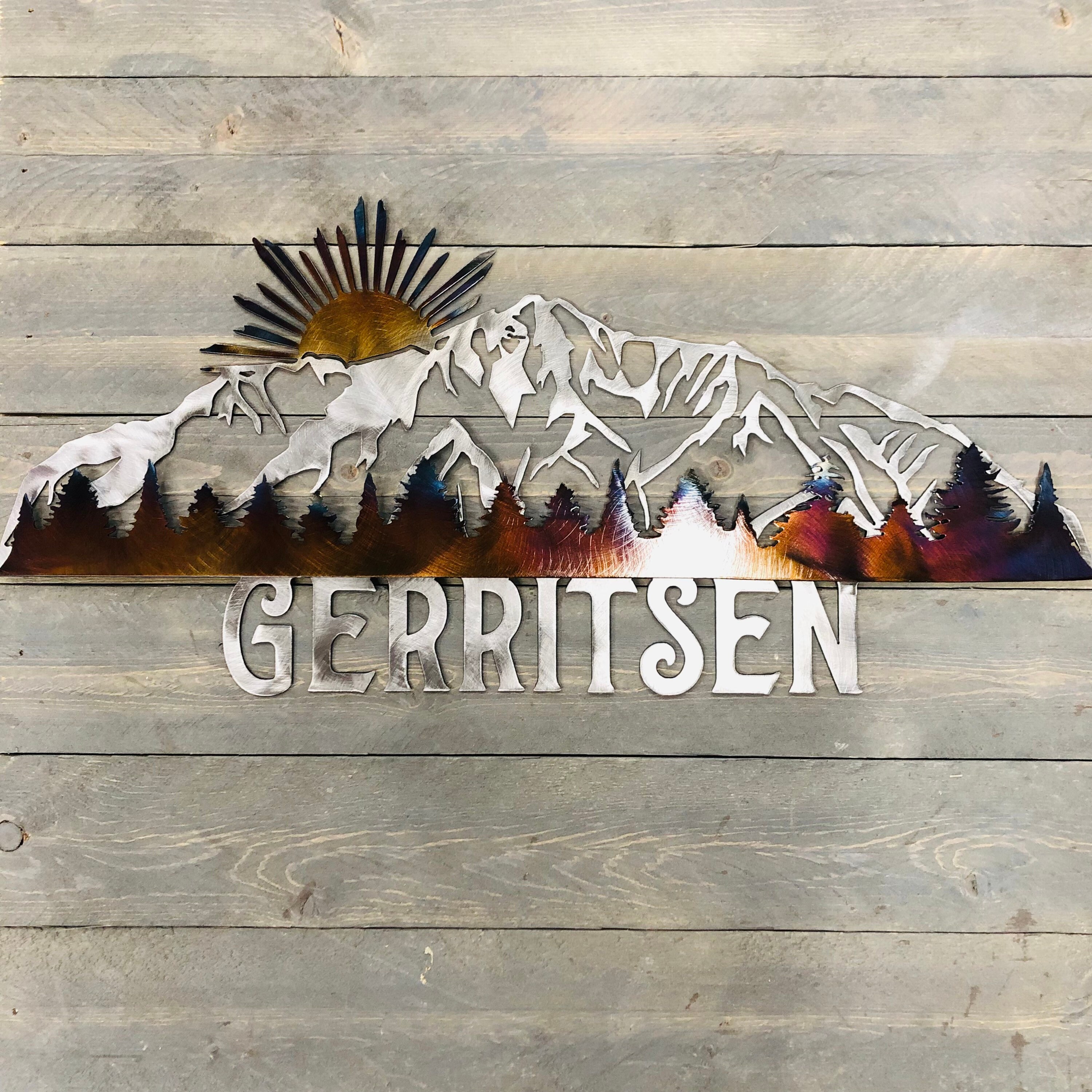 Metal Mountains With Sunrise and Trees Mountain Wall Decor - Etsy