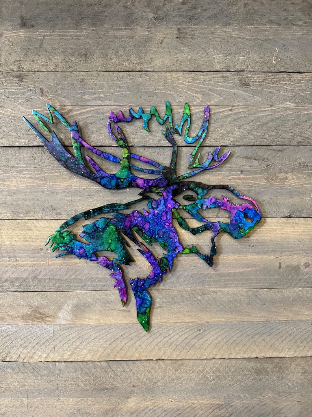 Metal Moose Head Wall Art, Alcohol Inked - Etsy