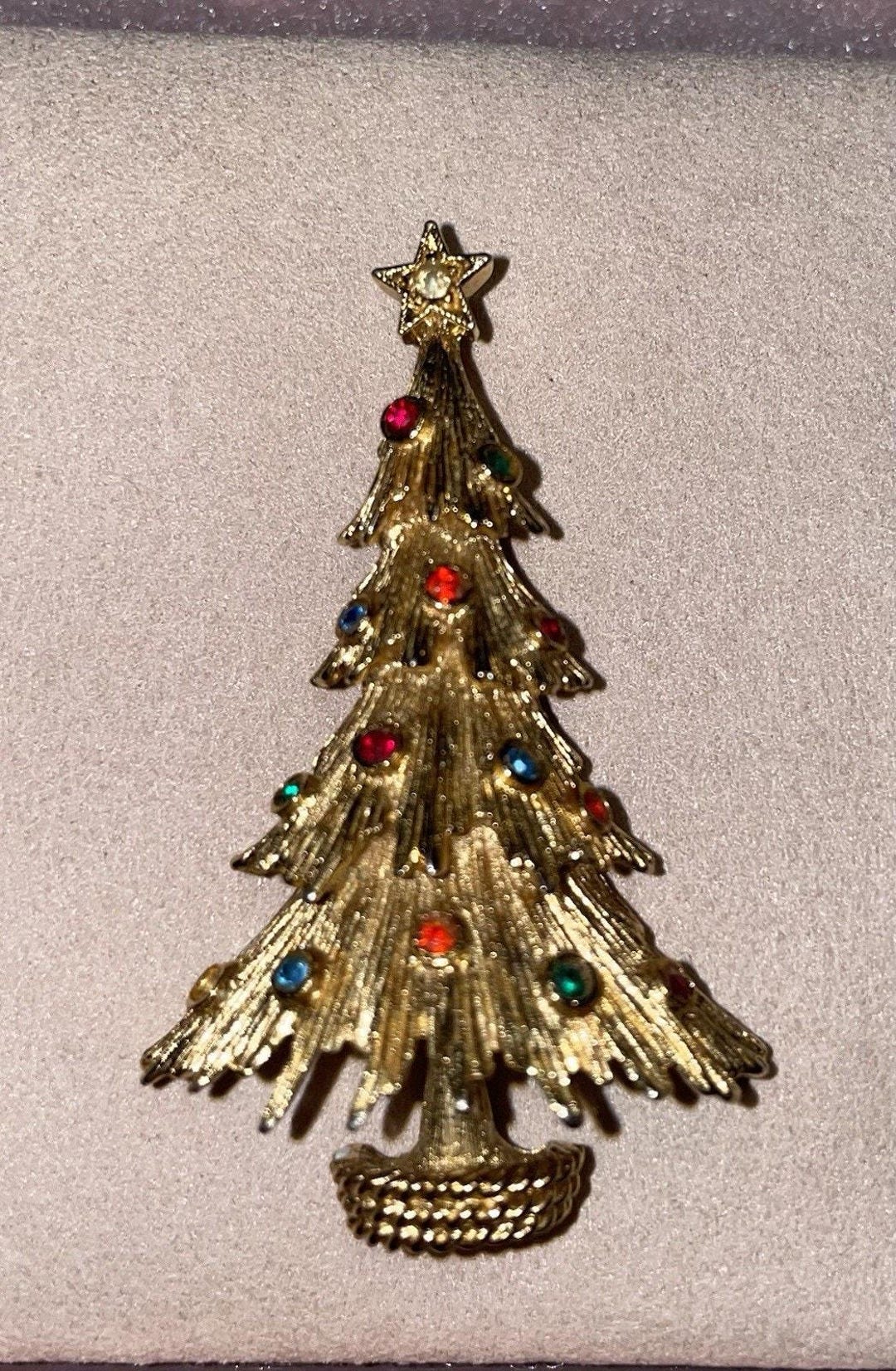 Vintage Monet Marked, Multicolor Gemstone, Gold Plated Christmas Tree ...