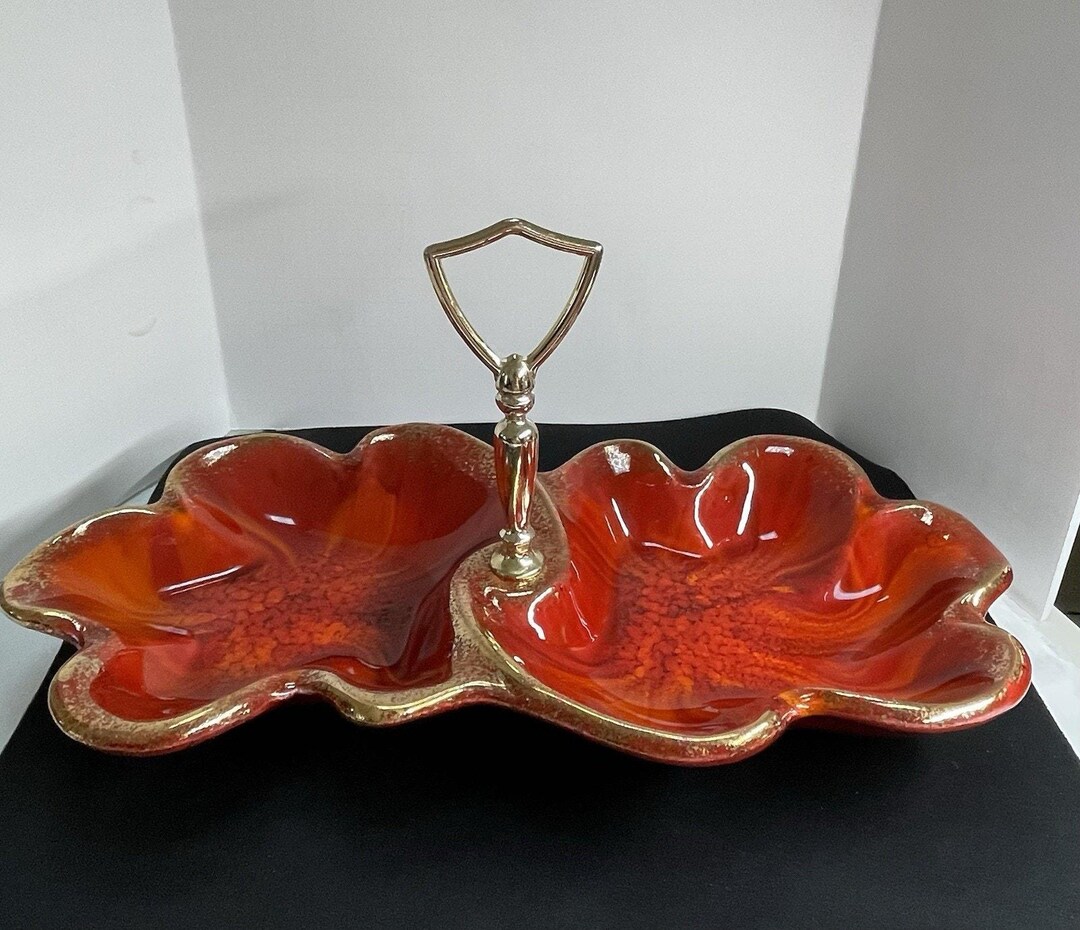 Vintage 1960s MCM California Pottery Orange Tones 306 Candy Dish Relish ...