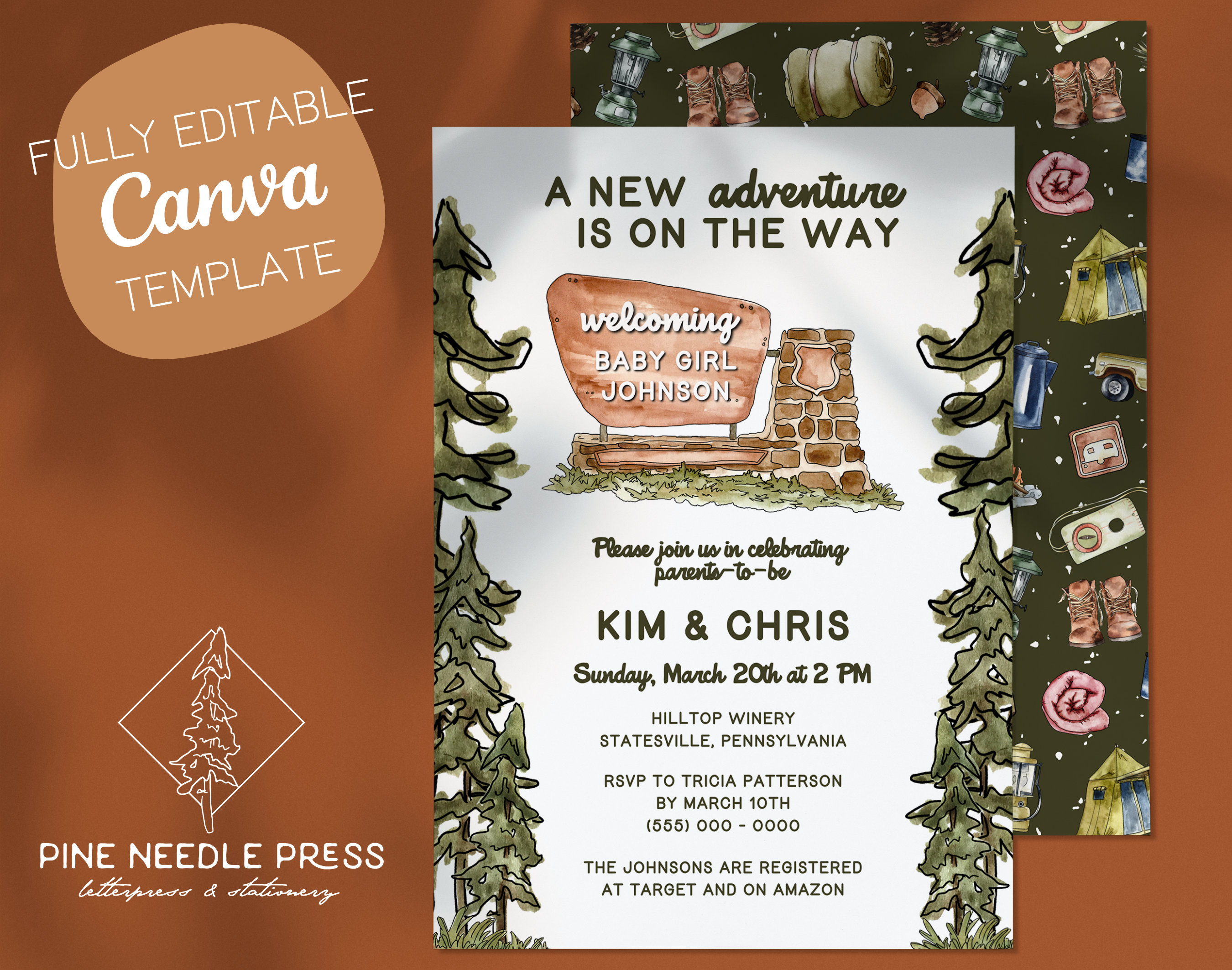 Editable Canva National Park Baby Shower Invitation in Person - Etsy