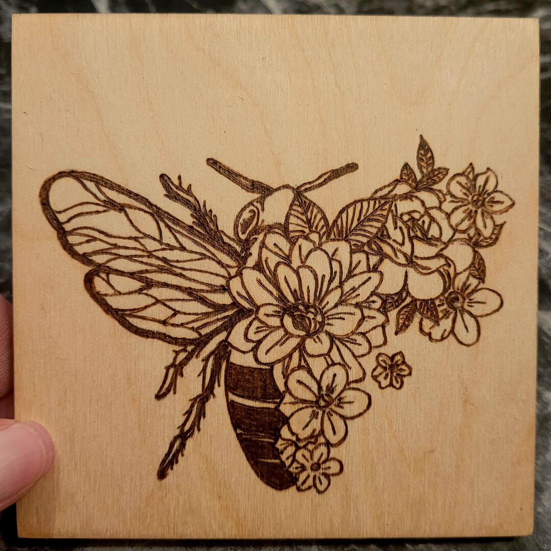 Floral Bumblebee Woodburning Bee Love Art Drawing Pyrography - Etsy