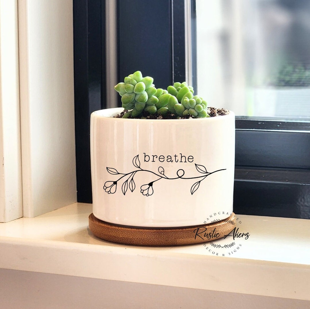 Yoga Studio Gift, Breathe Planter, Gift for Yoga Teacher, Inspirational ...