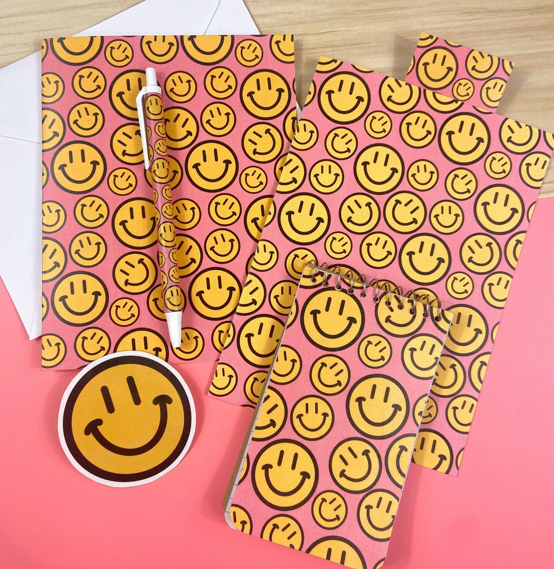 Always Smile Smiley Face Pink Pattern Stationery Set Notebook Greeting ...