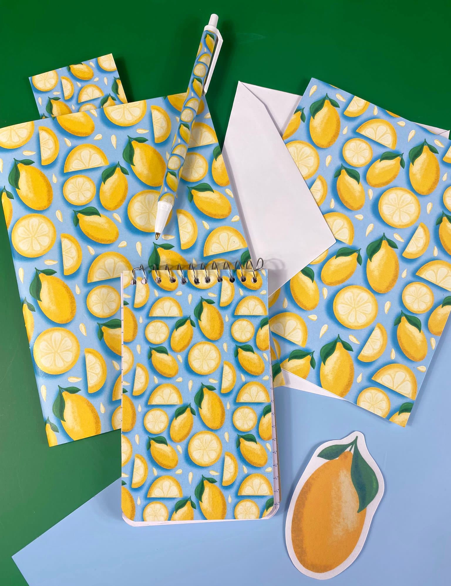 Lemon Squeezy Pattern Stationery Set Fruit Notebook Notepad Bookmark ...