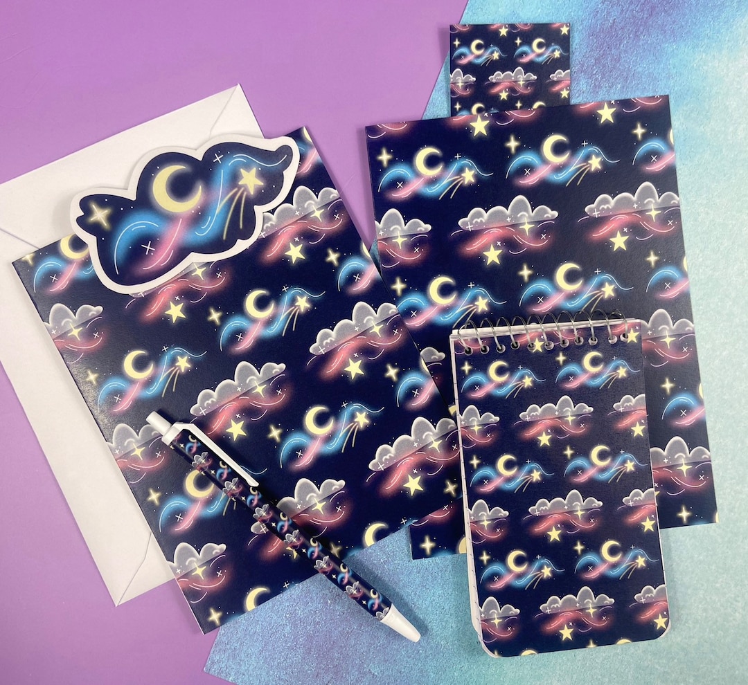 Shooting Star Cosmic Galaxy Stars Sun Moon Clouds Pattern Stationery ...