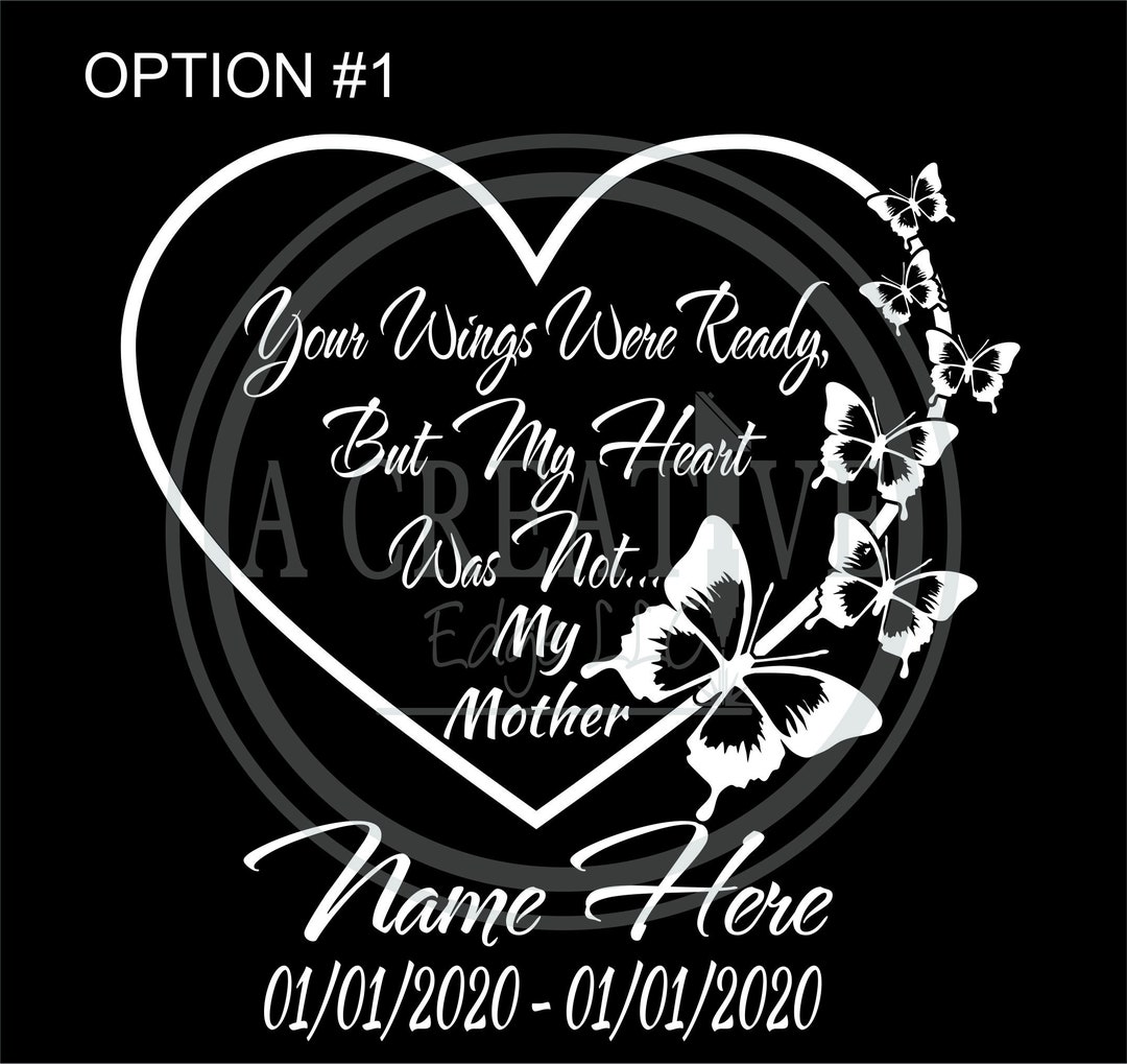 Personalized Memorial Heart Car Decal #4: Your Wings Were Ready Heart ...