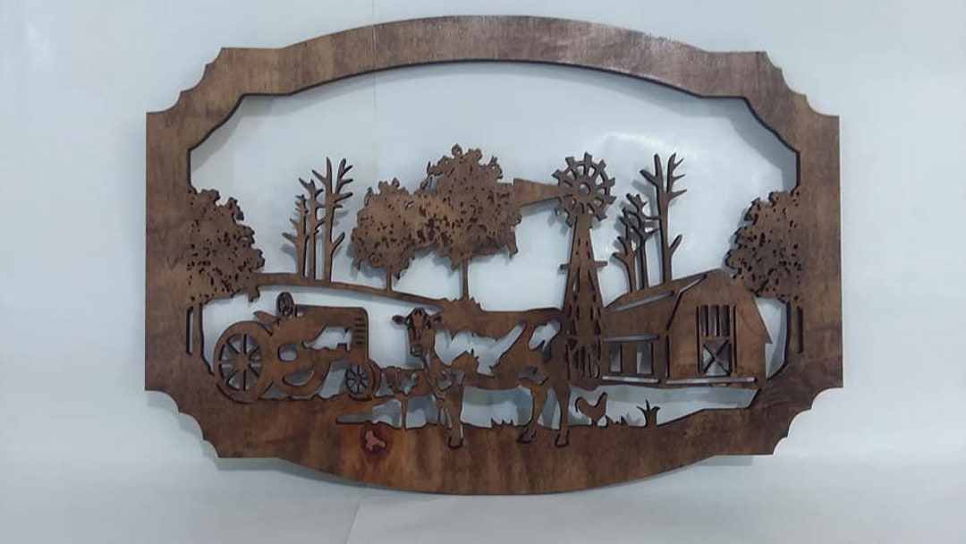 Farm Cut Out, Tractor, Cow, Barn, Laser Cut With Tons of Detail, Wooden ...