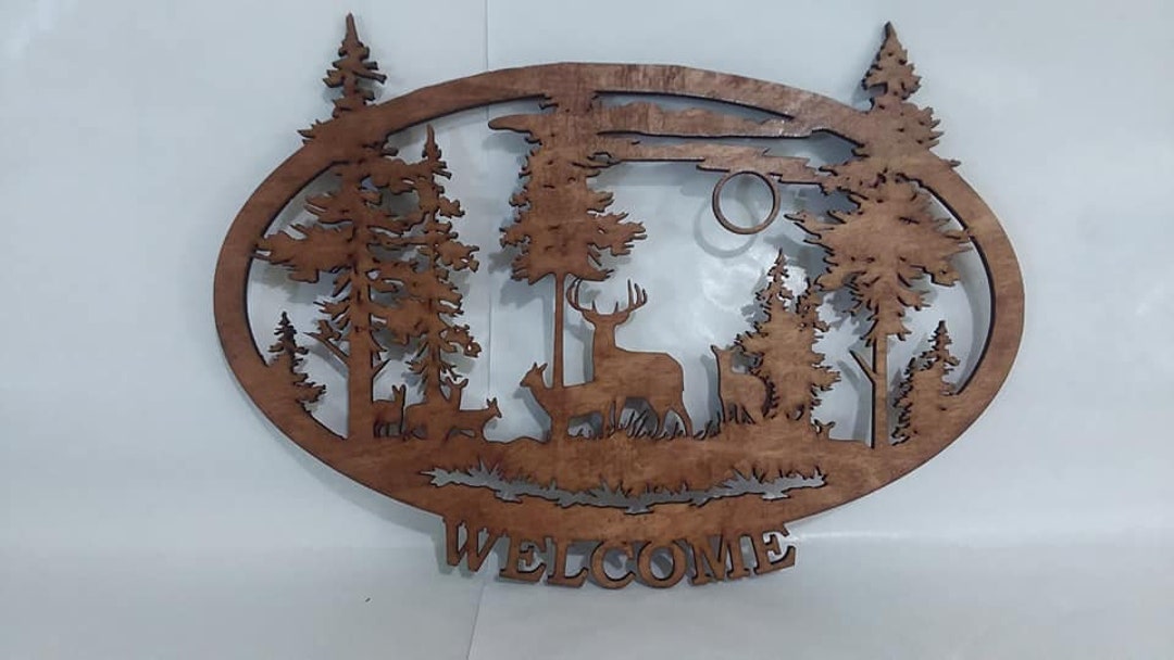 Welcome Sign, Deer in the Woods, Forest Scene, Welcome Written on ...
