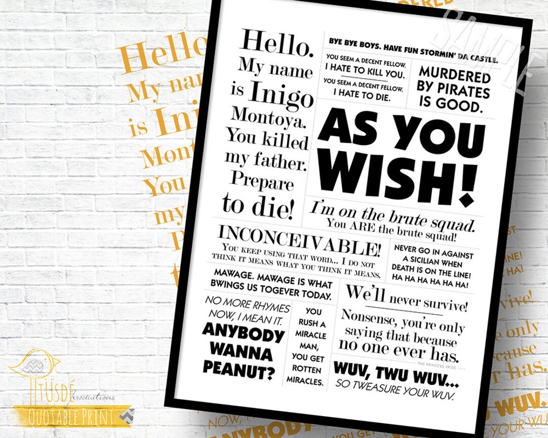 The Princess Bride! - 5x7" AND 8x10" Combo - Custom Print, Movie Quote ...