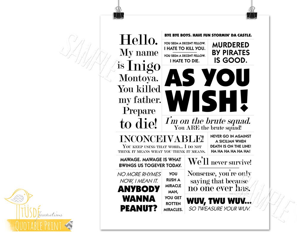 The Princess Bride! - 5x7" AND 8x10" Combo - Custom Print, Movie Quote ...
