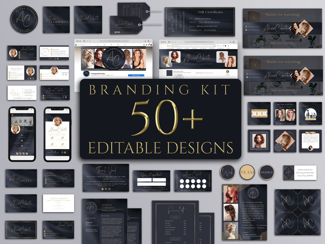 DIY Premium Branding Kit, 50+ Editable Branding Set, Black and Gold ...