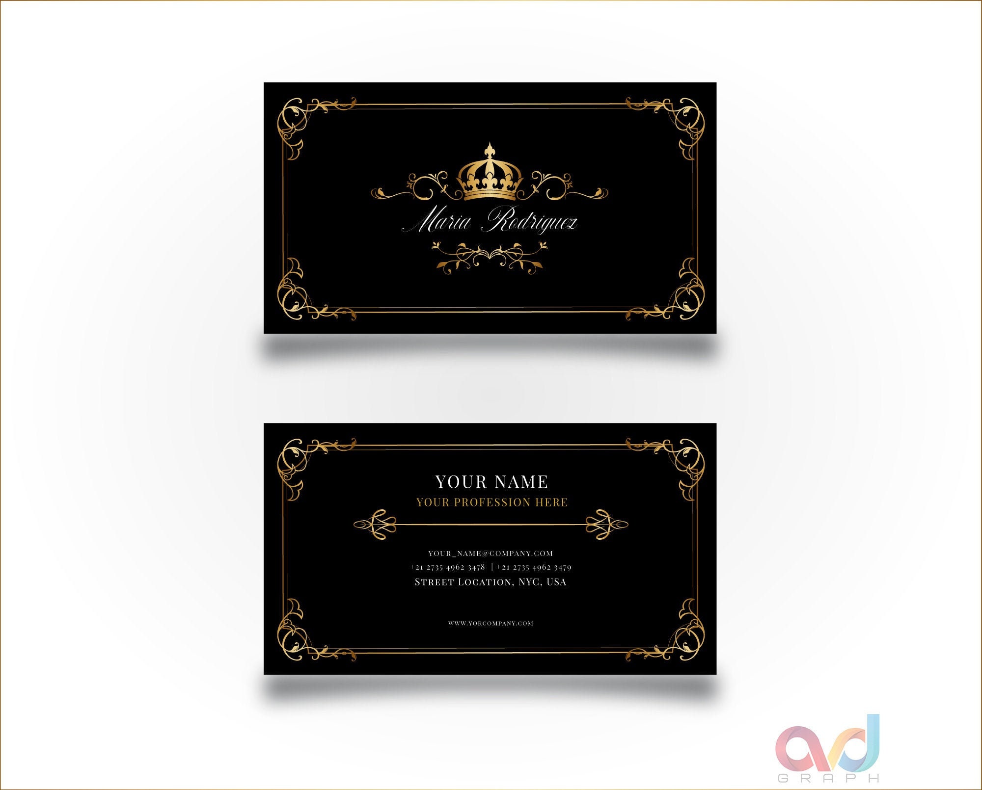 Stylish Business Card, Royal Business Card, Gold and Black, Ornaments ...