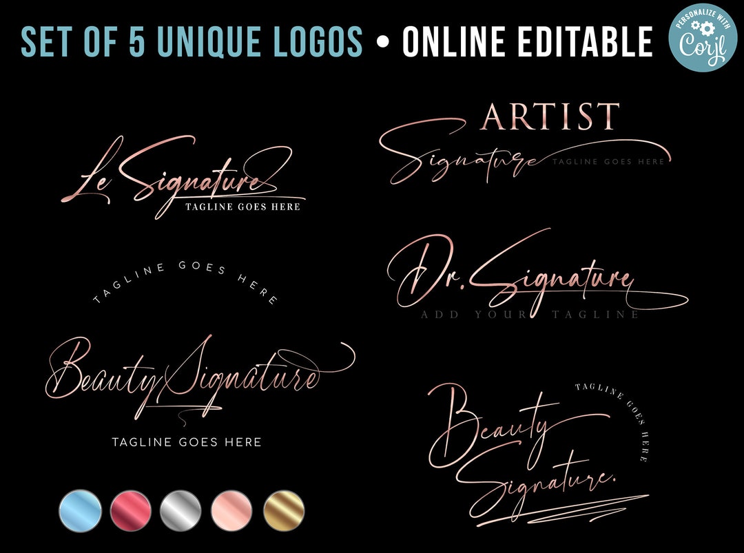 DIY Signature Logo, Rose Gold Logo, Boutique Logo, Script Logo ...