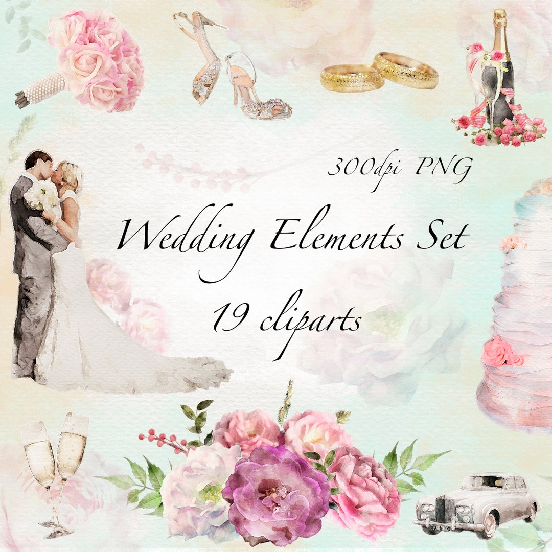 Watercolor Wedding Clipart Set,floral Elements, Watercolor Roses ...