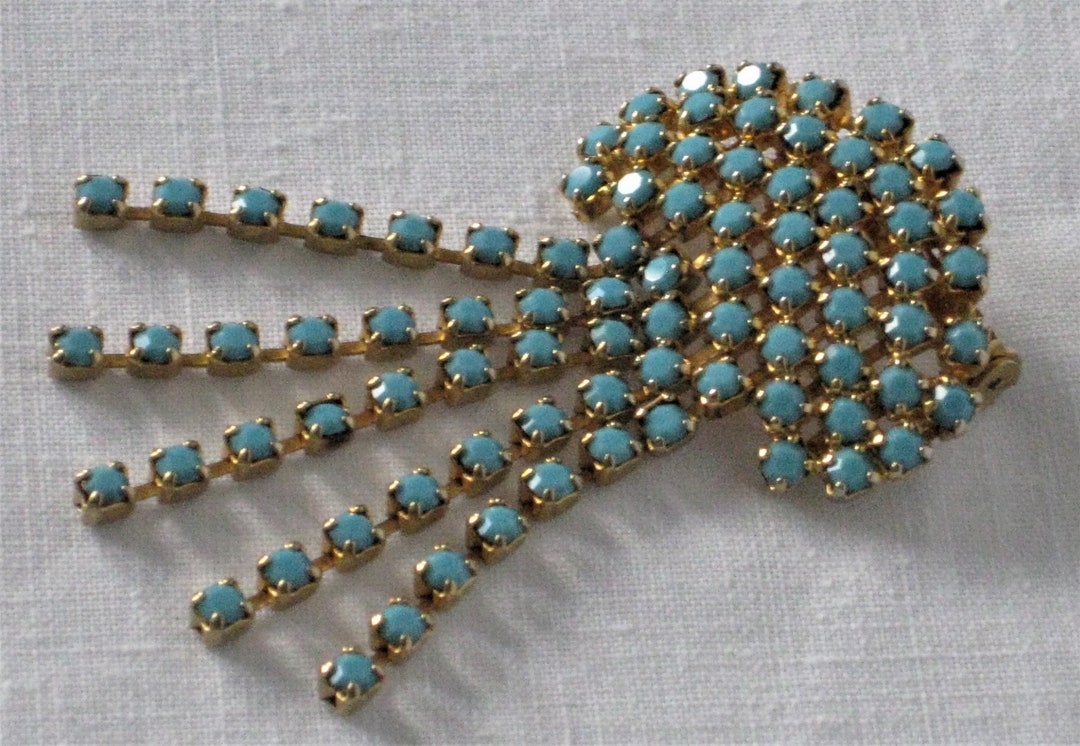 Vintage Turquoise Glass Gold Tone Pin With Moveable Parts - Etsy
