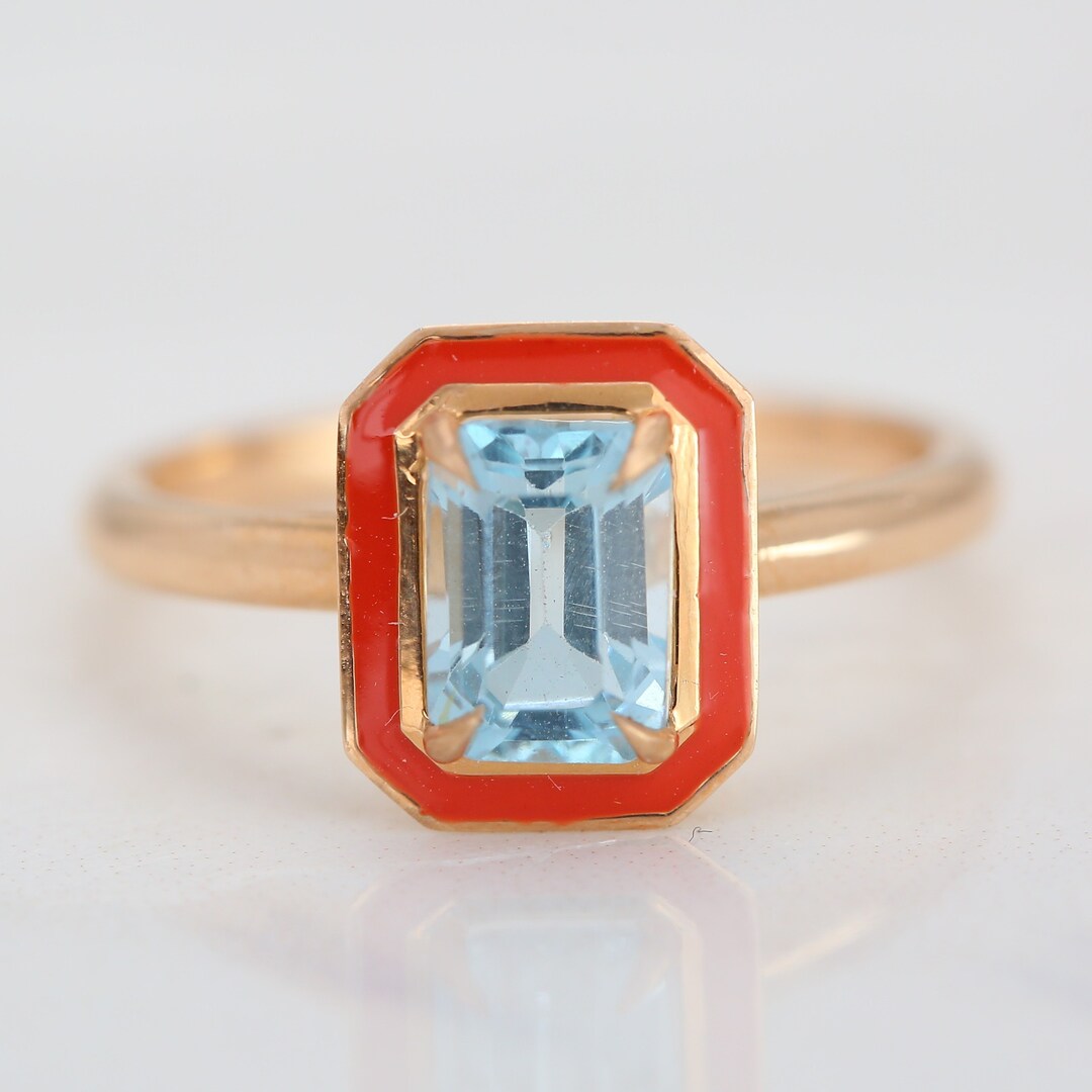Art Deco and Cocktail Style Ring,1.25 Ct Sky Topaz Ring,14k Solid Gold ...