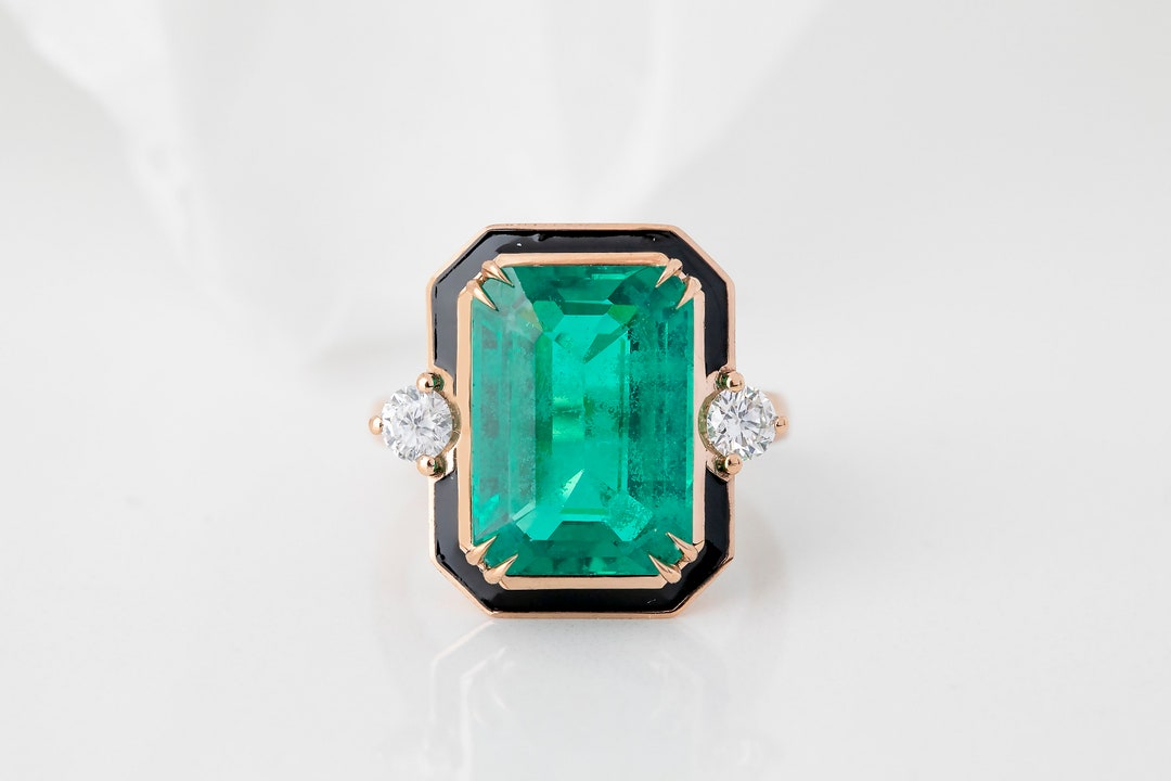 Art Deco and Cocktail Style Rings, 13 Ct. Synthetic Emerald and Diamond ...