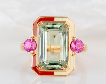 Art Deco and Cocktail Style Ring, 4.00-5.00 Ct Green Amethyst Stone ...
