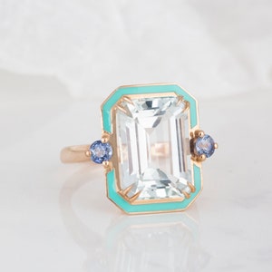 Art Deco and Cocktail Style Ring, 6.90 Ct. Blue Topaz and 0.37 Ct ...