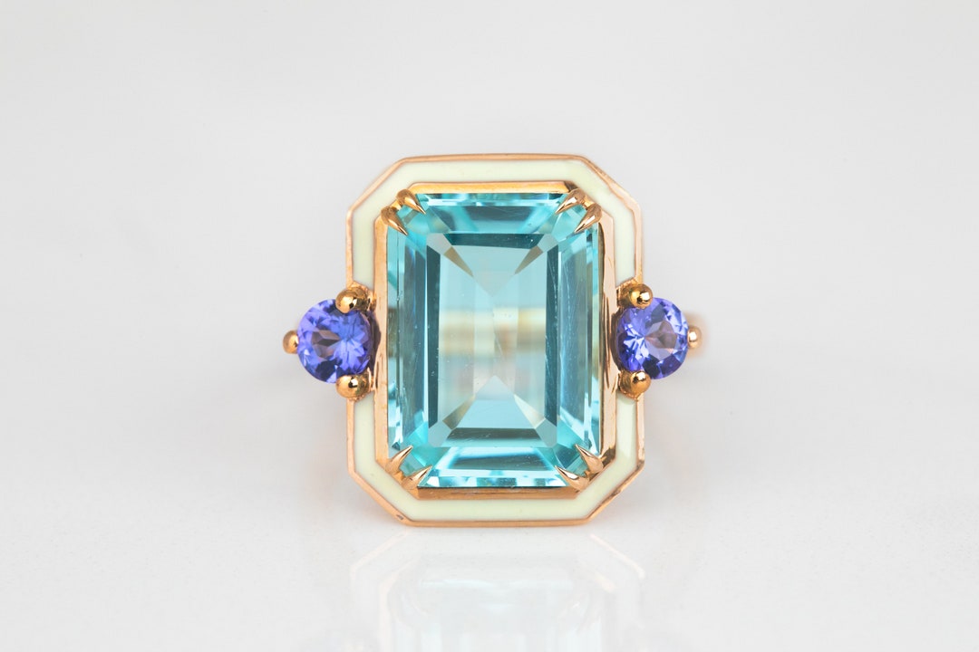Art Deco and Cocktail Style Ring,6.13 Ct Sky Topaz and 0.40 Ct Ceylon ...