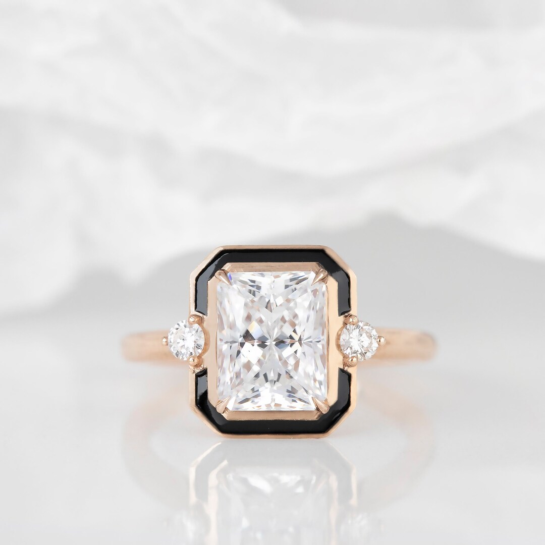 Art Deco and Cocktail Style Ring, 1.95 Ct. Moissanite and Diamond Ring ...