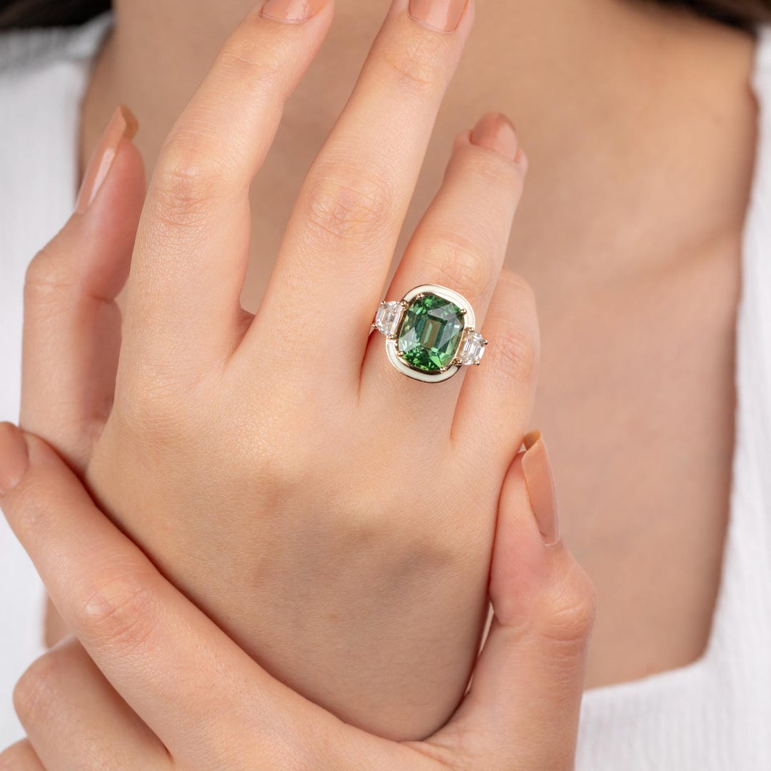 14k Solid Gold Natural Tourmaline Cocktail Rings, Statement Ring, Green ...
