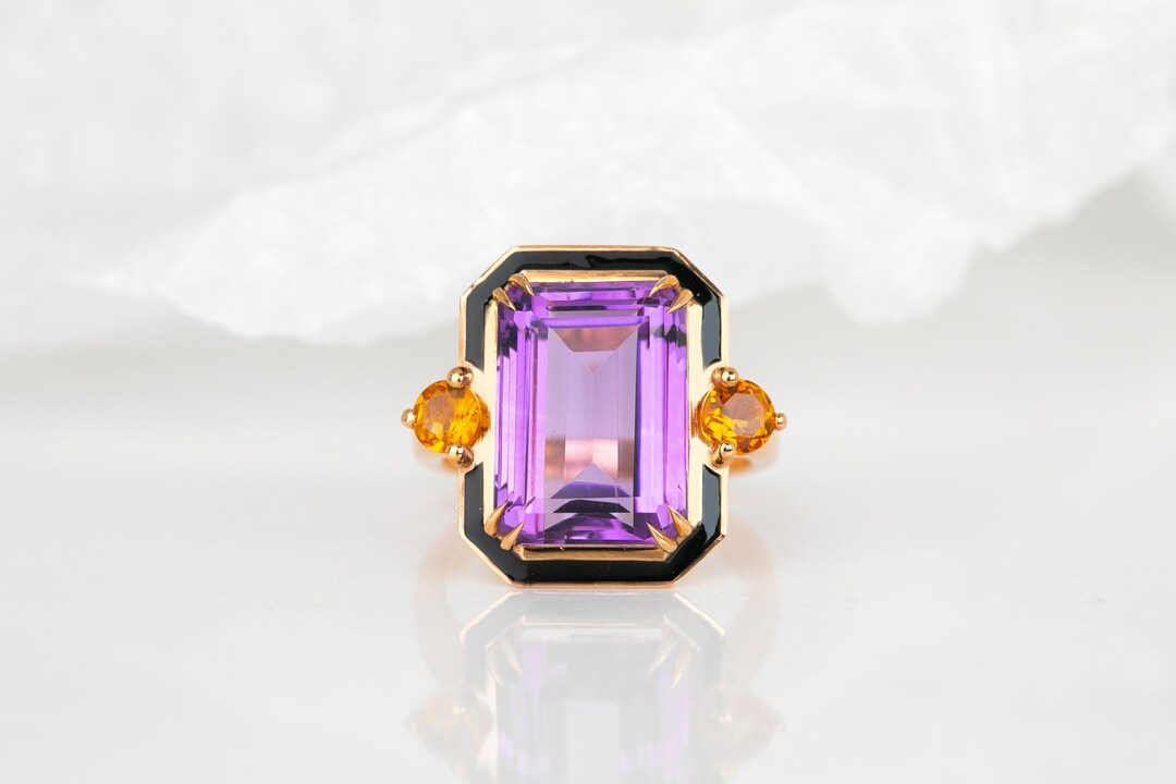 Art Deco and Cocktail Style Ring, 6.20 Ct Amethyst and Citrine Stone ...
