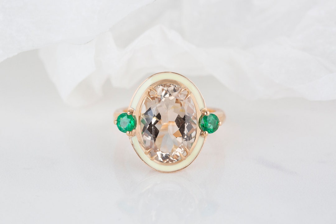 Art Deco and Cocktail Style Ring,6.93 Ct. Topaz and Emerald Ring,14k ...