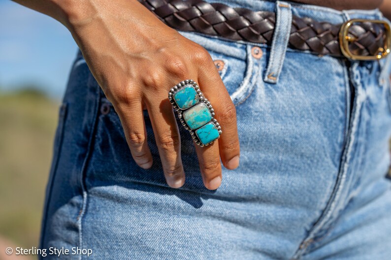 Federico Jimenez Kingman Turquoise Adjustable Ring | Sterling Silver ...