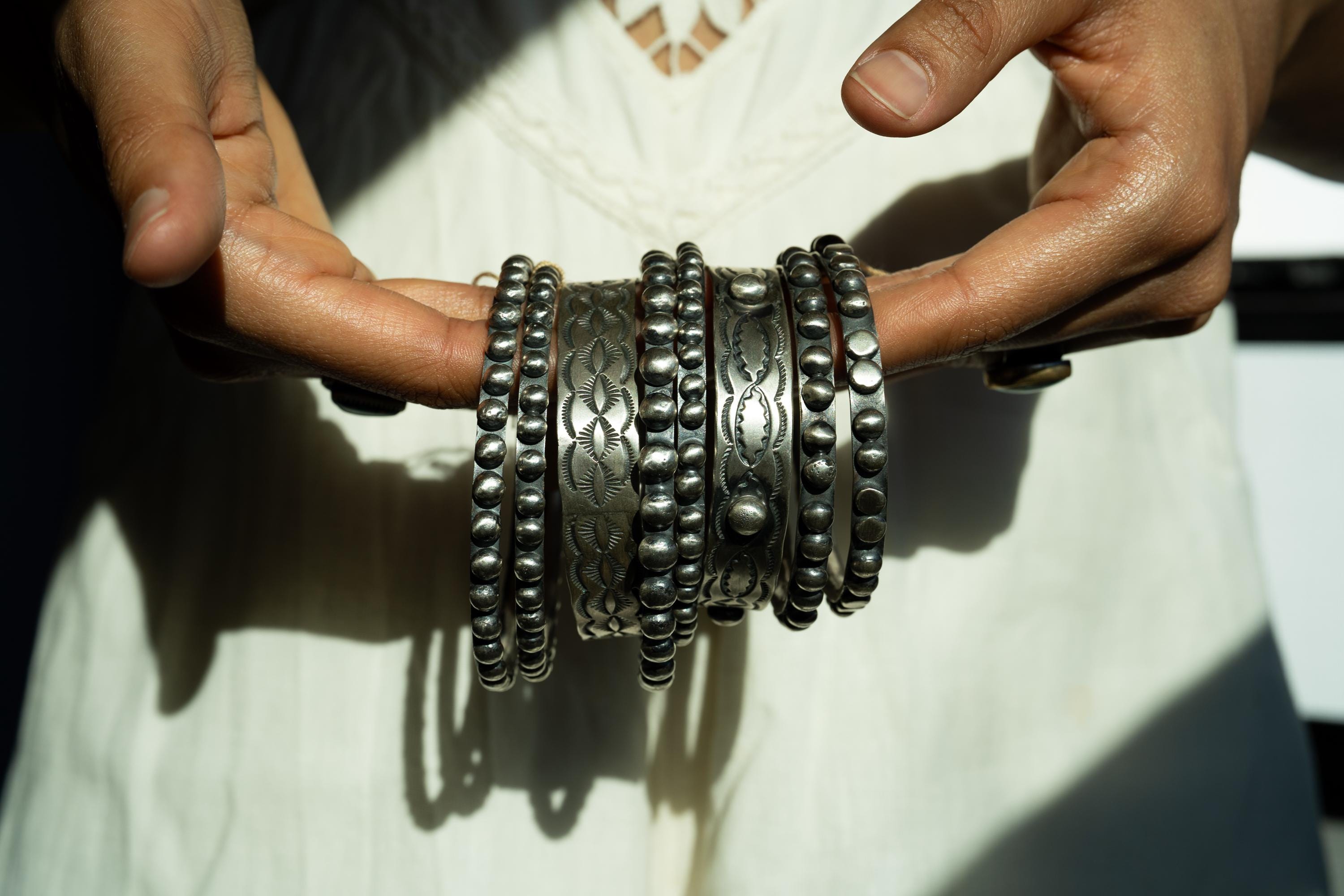 Chimney Butte Sterling Silver Ball, Beaded or Stamped Bangle Bracelet ...
