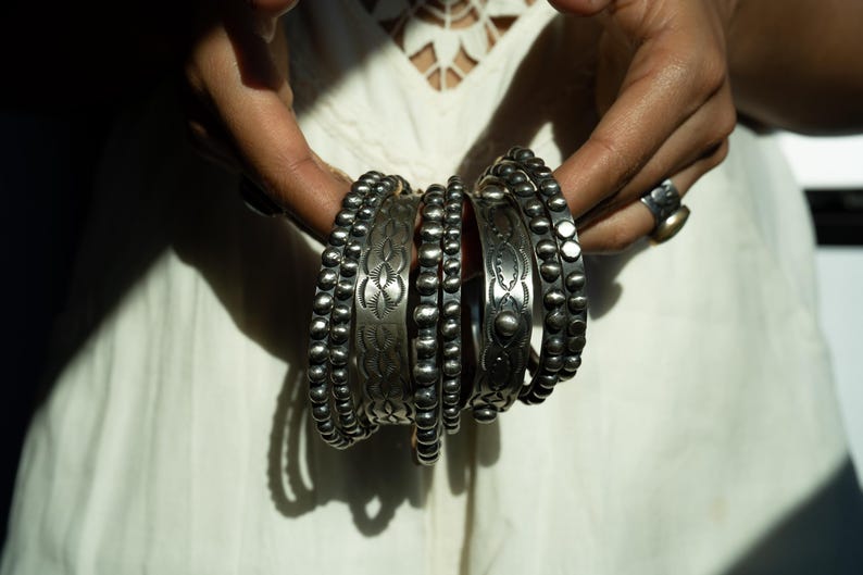 Chimney Butte Sterling Silver Ball, Beaded or Stamped Bangle Bracelet ...