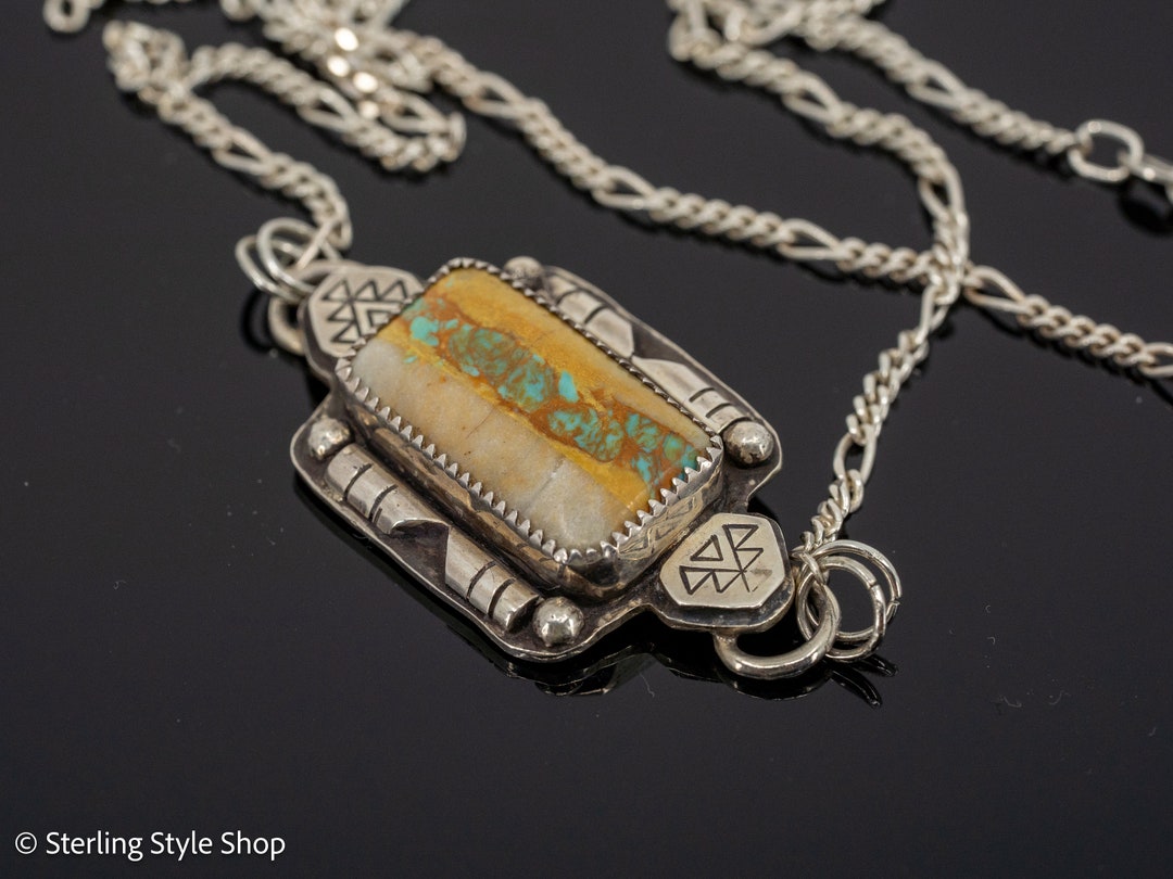 Sterling Silver Ribbon Turquoise Pendant Necklace: Stampwork Choker - Etsy