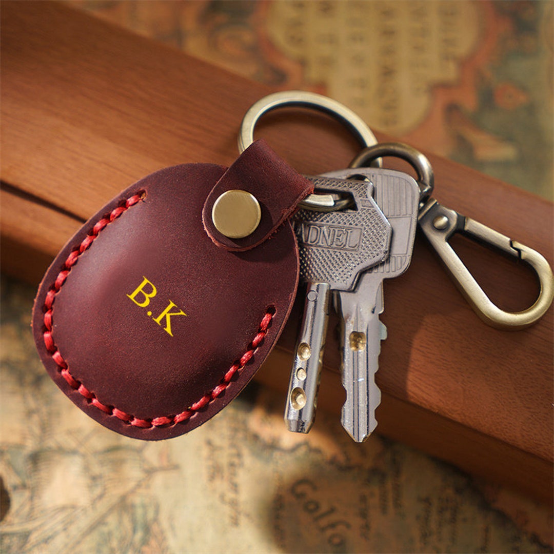 Custom Airtag Initial Leather Keyring Personalized Key Fob - Etsy