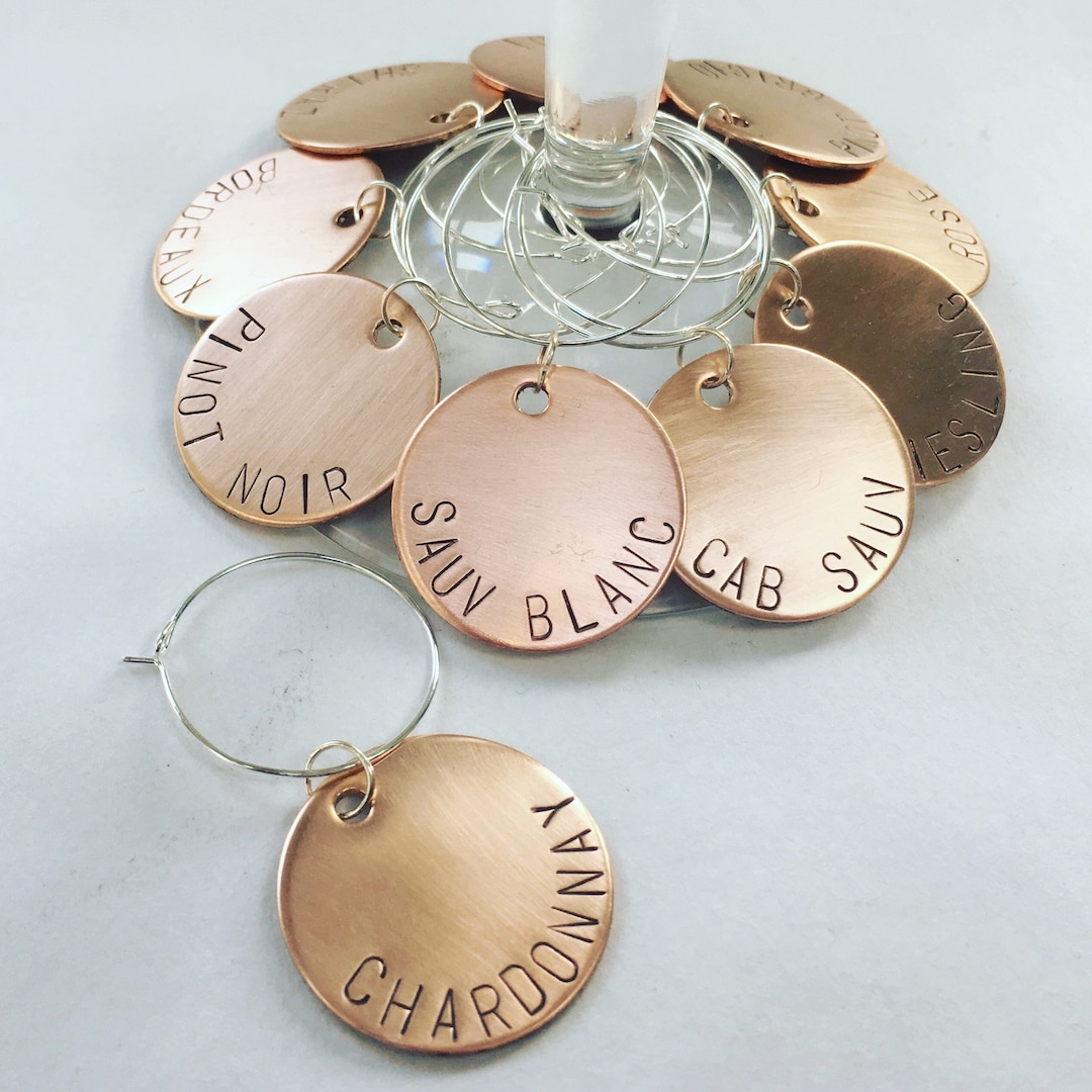 Copper wine glass charms, 10 rose gold wine charms, wine lover charms ...